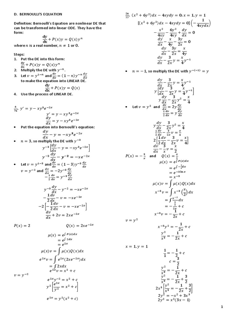 Bernoullis Equation | PDF | Ordinary Differential Equation ...