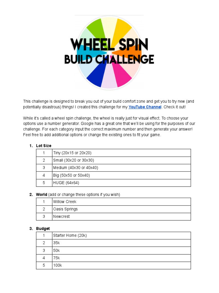 Wheel Spin Build Challenge | PDF | Leisure