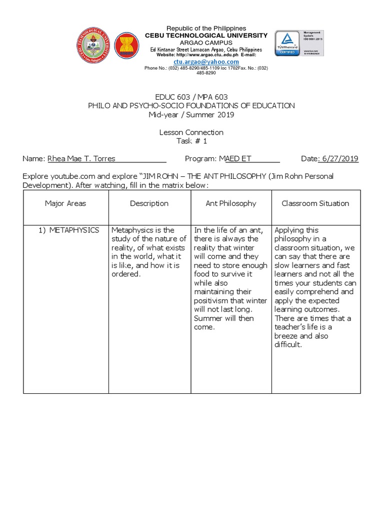 Philosophy of Education Task 1 | PDF | Reason | Epistemology