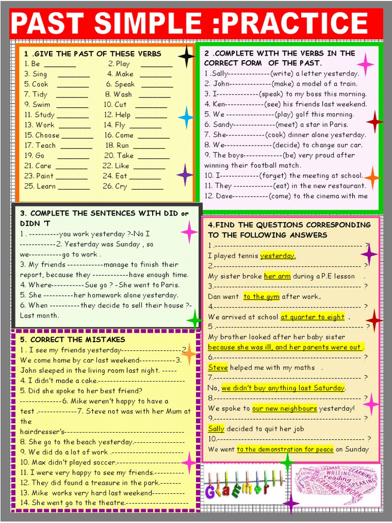 Past Simple 2 Page Practice Regular and Irregular Grammar Drills ...