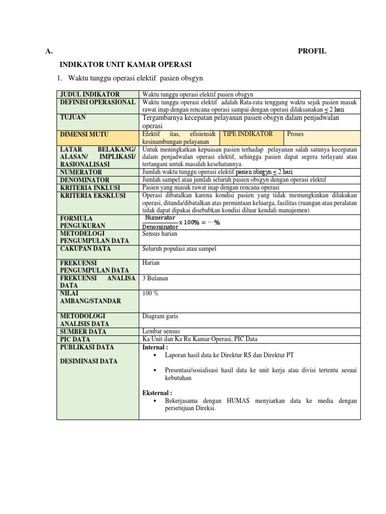 Profil Indikator Unit Kamar Operasi | PDF