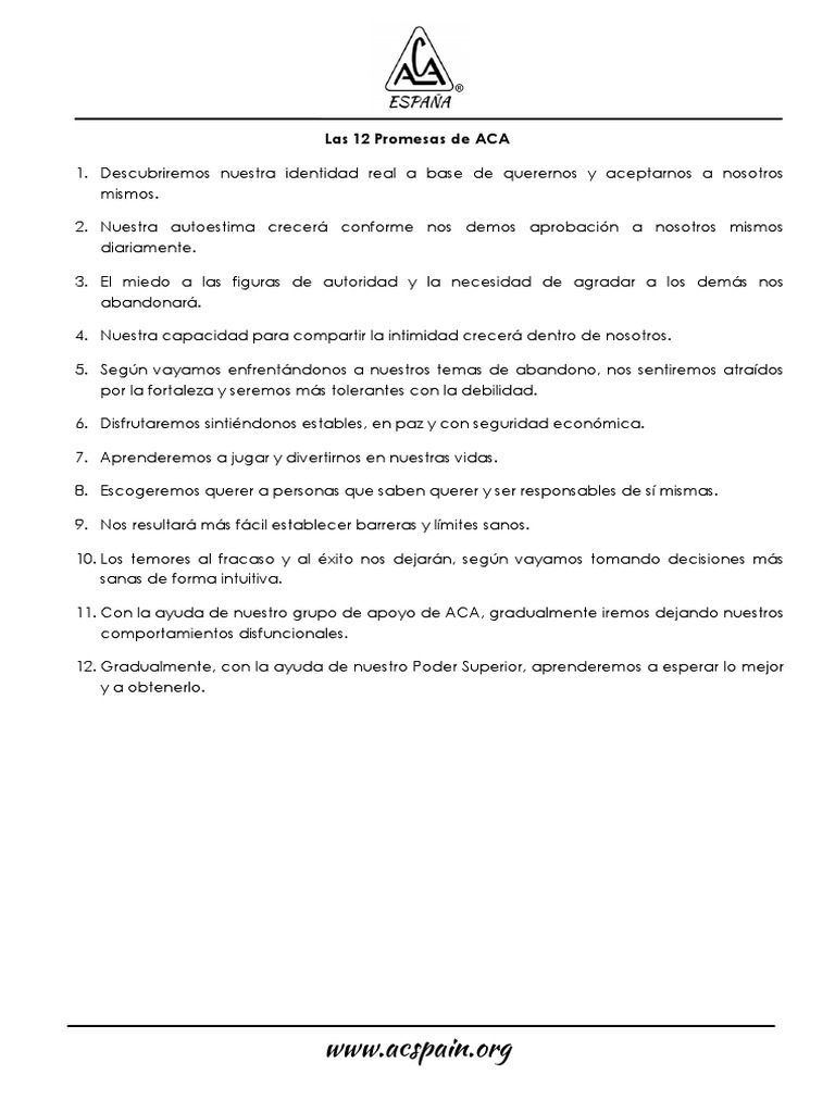 Las 12 Promesas de ACA | PDF