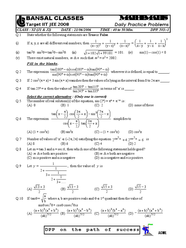 Maths Bansal DPP | PDF | Triangle | Trigonometric Functions