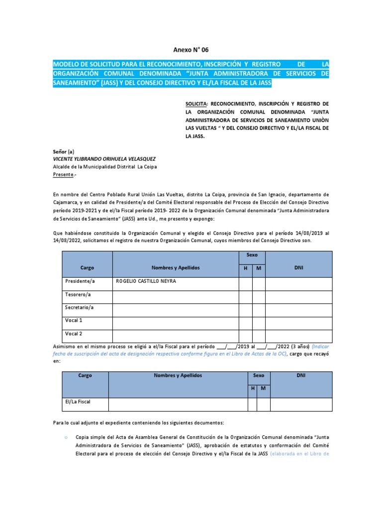 Solicitud Jass Union Laa Vueltas | PDF | Alcalde | Democracia