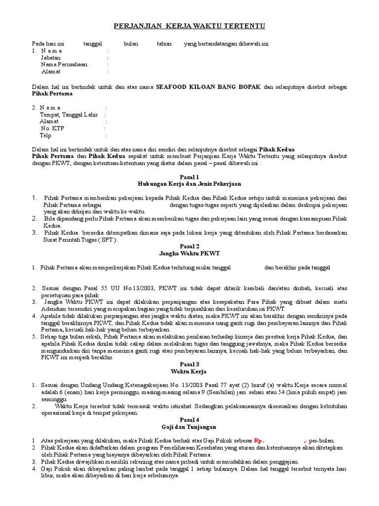 Contoh PKWT Kosong | PDF