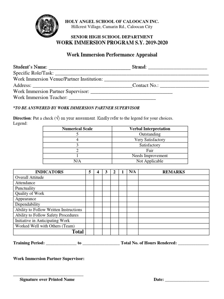 Work Immersion Evaluation 2 | PDF