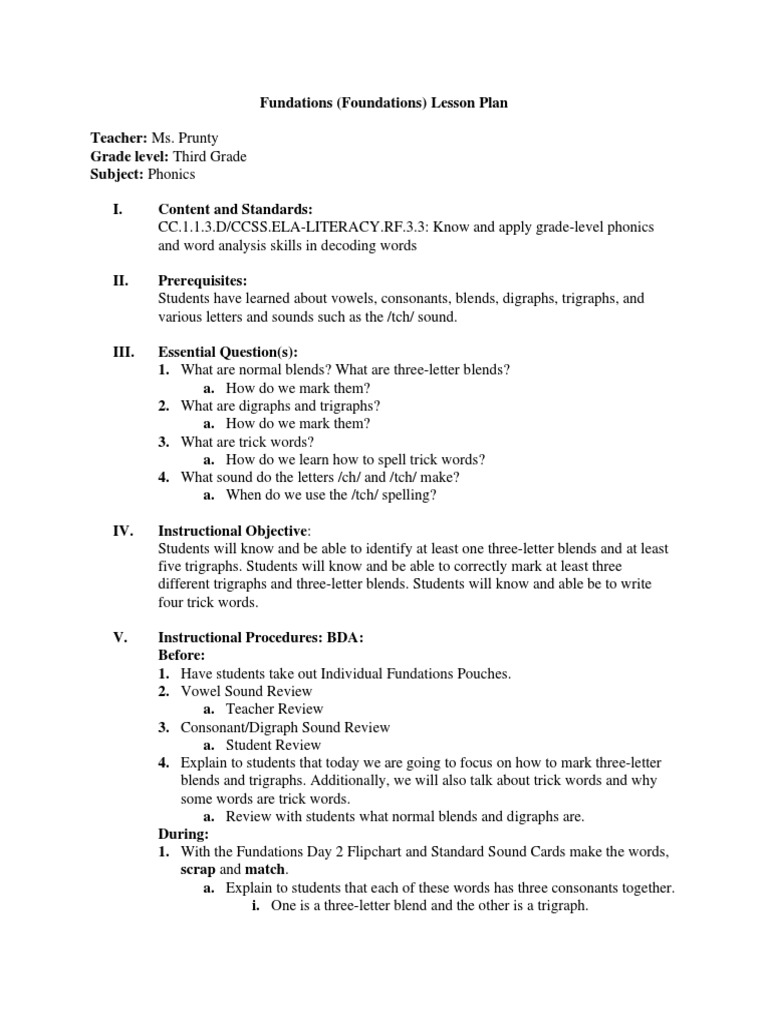 Prunty Tara Fundations Lesson Plan | PDF | Phonics | Applied Psychology