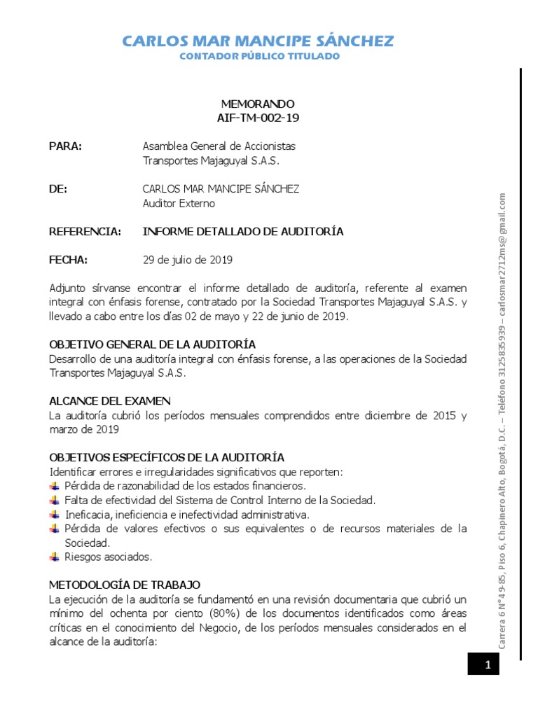 Informe Detallado de Hallazgos de Auditoría (1) | Devengo | Contabilidad