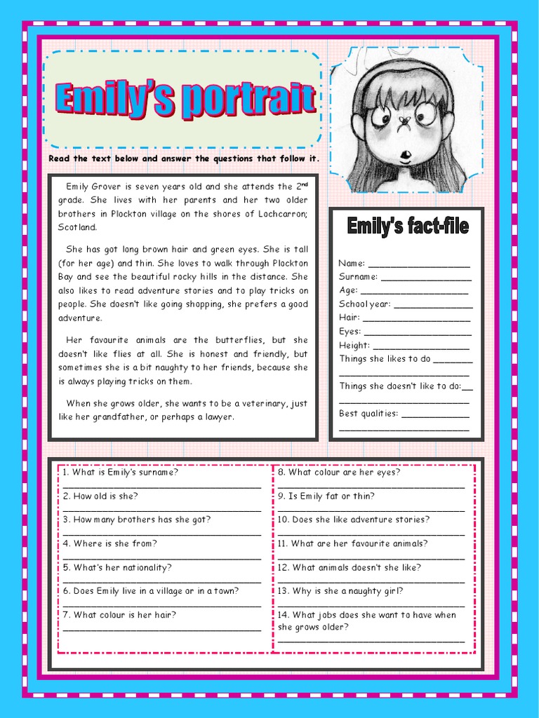 Emilys Portrait Reading Comprehension Exercises 5401 | PDF
