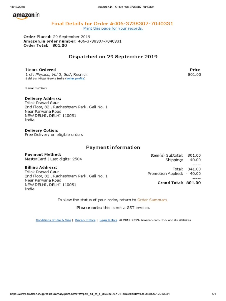 Amazon Order Receipt | PDF | Payments | Business