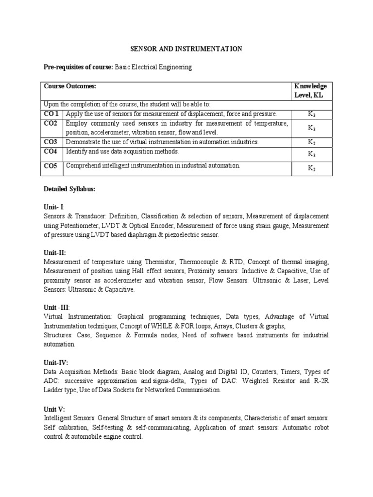 Sensor and Instrumentation | PDF | Instrumentation | Data Acquisition