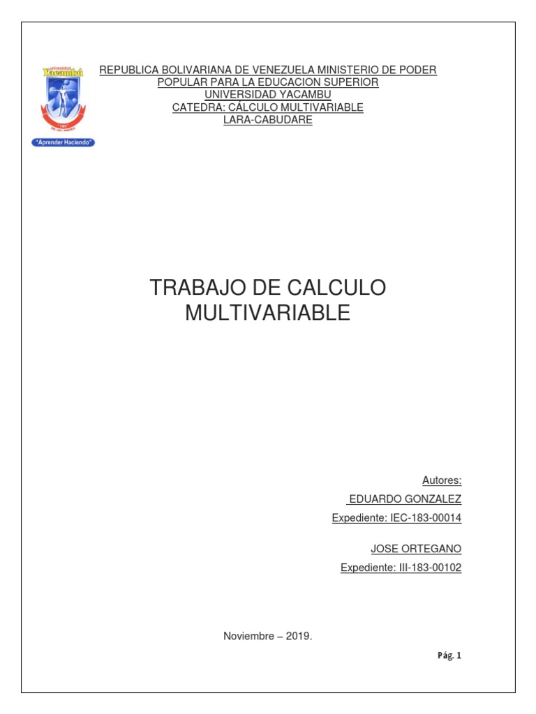 Calculo Multivariable (Trabajo) | PDF | Vector Euclidiano | Integral