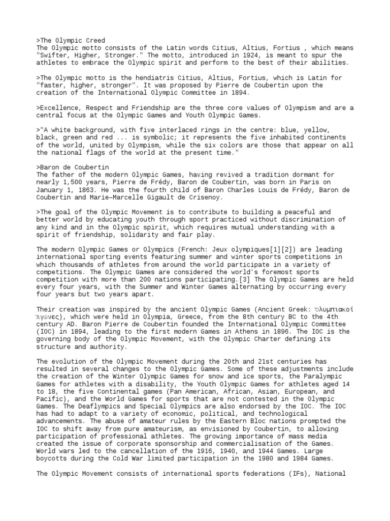 Olympic Notes | PDF | Olympic Games | Sports Festivals
