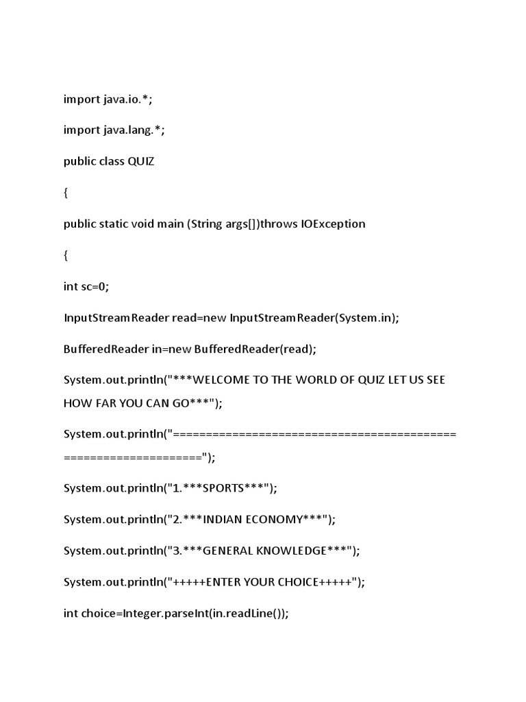 Quiz Java Source Code Pdf Economies Sports 