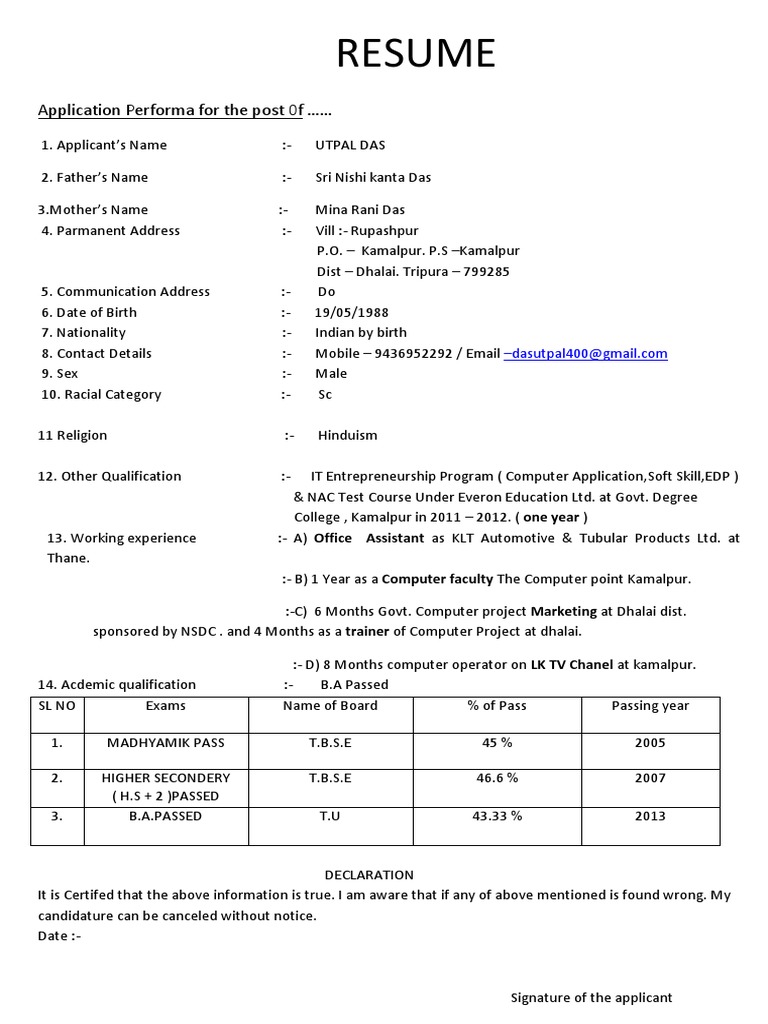 Utpal Resume | PDF | Qualifications | Vocational Education