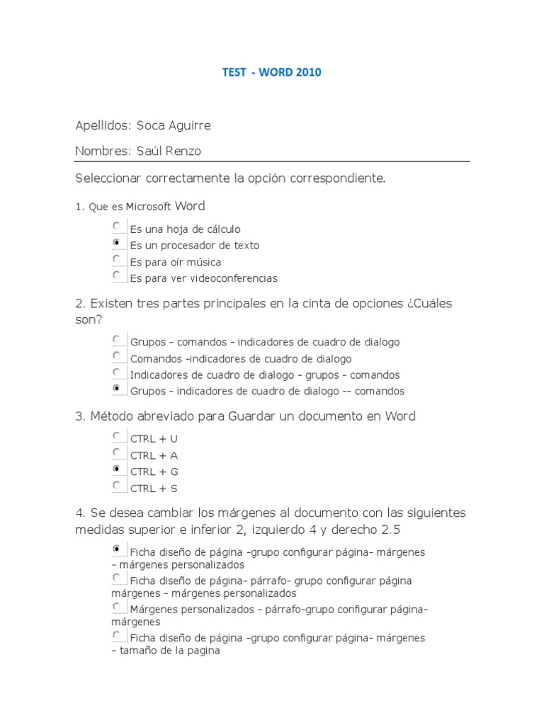 Test Informatica Word 2010 PDF | PDF | Point and Click | Microsoft Word