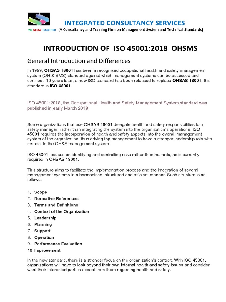 Introduction of Iso 45001 - 2018 Ohsms | PDF | Occupational Safety And ...