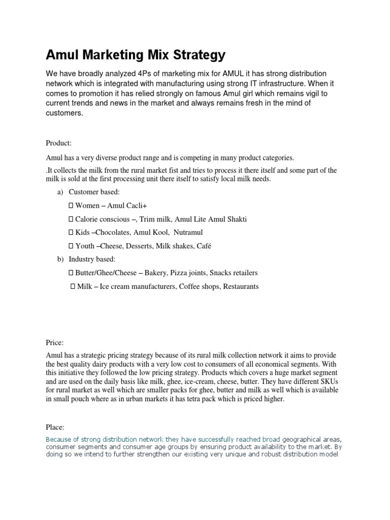 Amul Marketing Mix | PDF | Retail | Market Segmentation