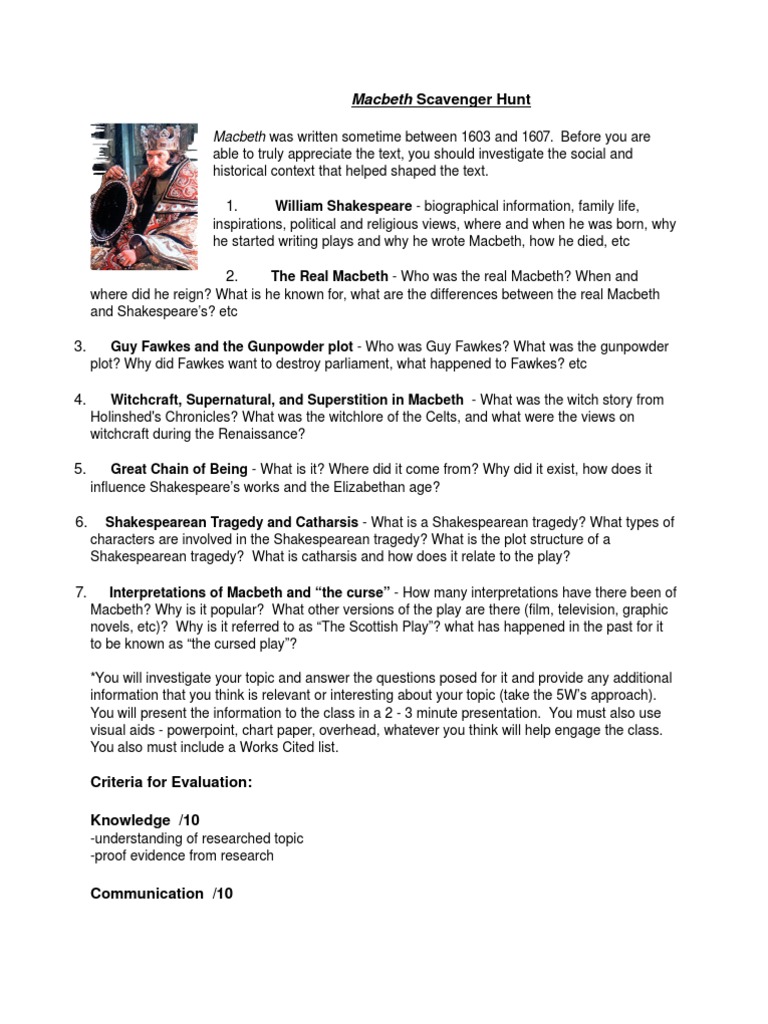 Macbeth Scavenger Hunt | PDF | Macbeth | William Shakespeare