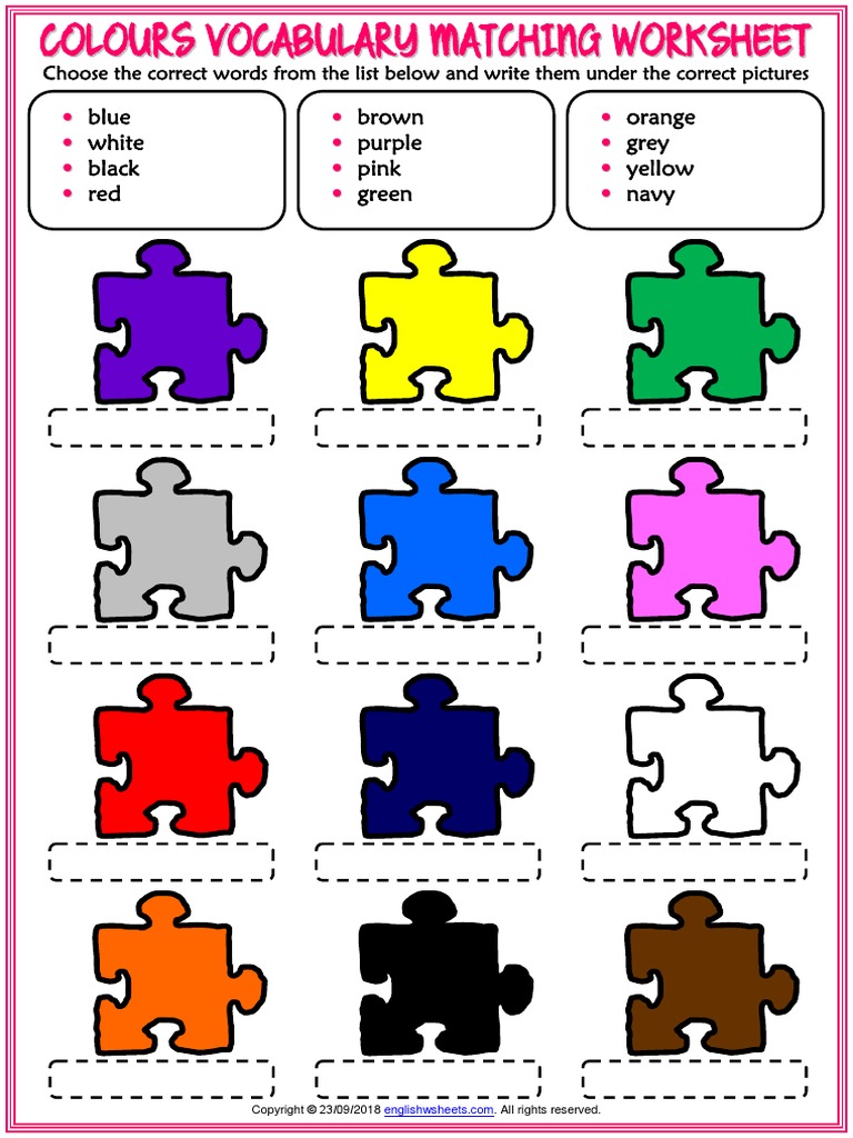 Colours Vocabulary Esl Matching Exercise Worksheet For Kids | PDF