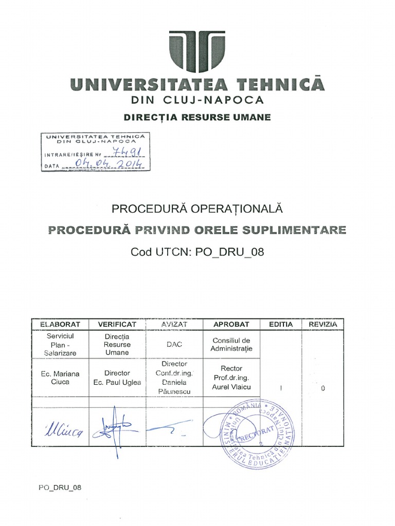 PO - DRU - 08 Procedura Operationala Privind Orele Suplimentare PDF | PDF
