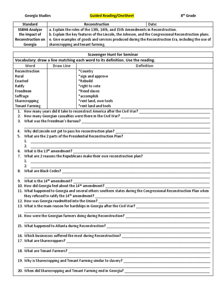 ss8h6 Reconstruction | PDF | Reconstruction Era | Freedman