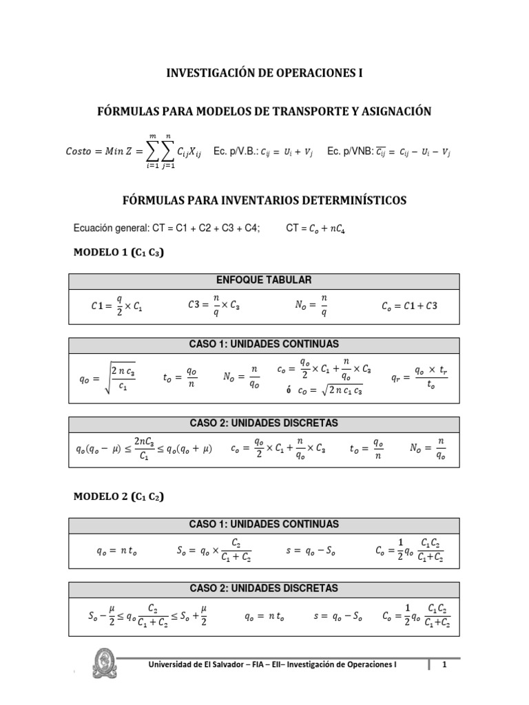 Fórmulas Inventarios Determinísticos IOP115 | PDF