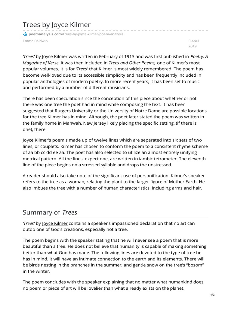 Trees by Joyce Kilmer | PDF | Poetry