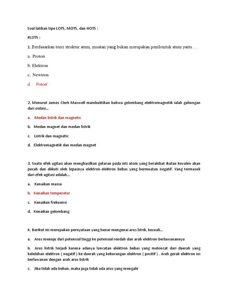Soal LOTS, MOTS, dan HOTS Fisika | PDF | Metode & Bahan Ajar | Sains ...
