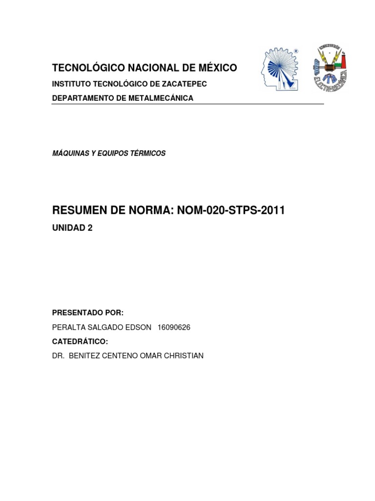 Norma Oficial Mexicana NOM-020-STPS-2011: Requisitos de seguridad para ...
