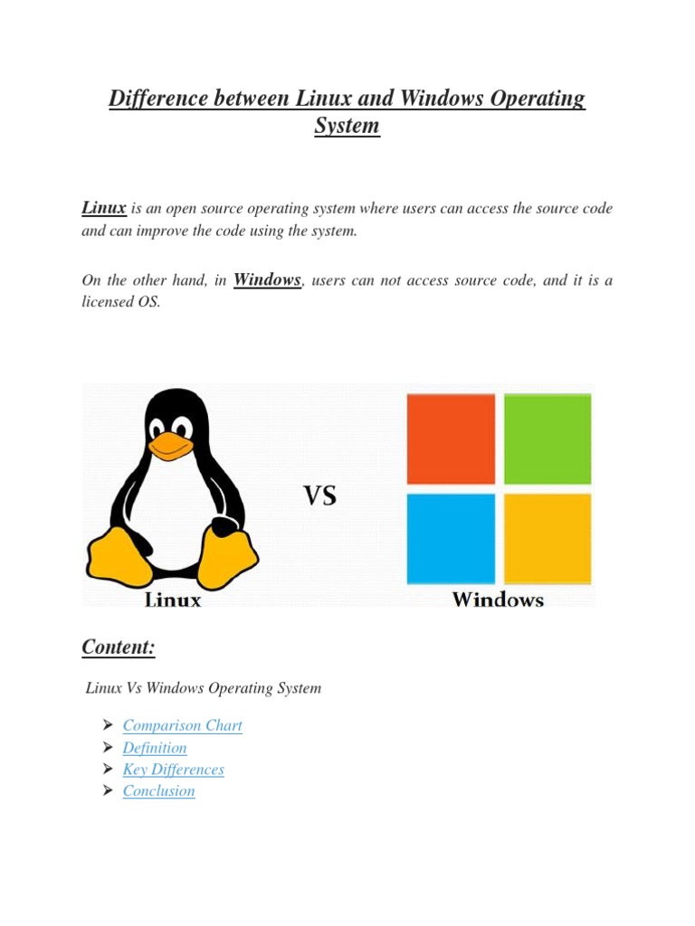 Linux vs Windows OS: Key Differences and Advantages of Linux | PDF ...