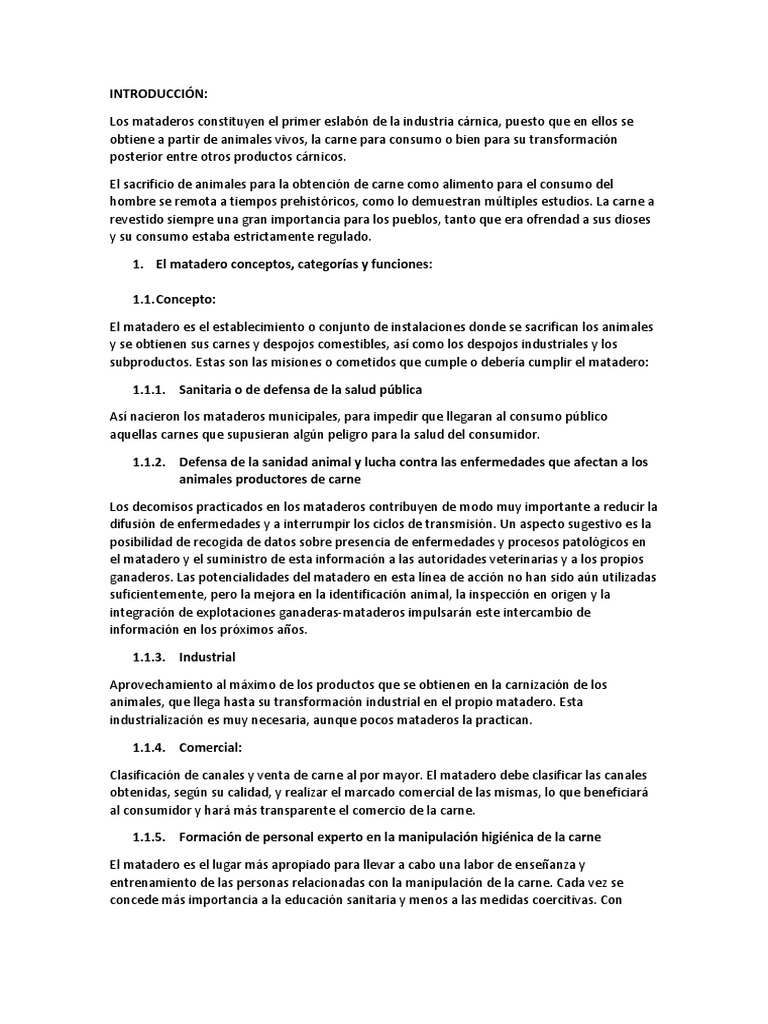 Introduccion Mataderos | PDF | Matadero | Carne