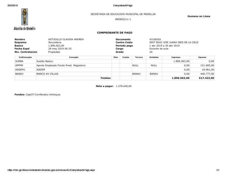 Colilla de Pago 43106561 PDF | PDF