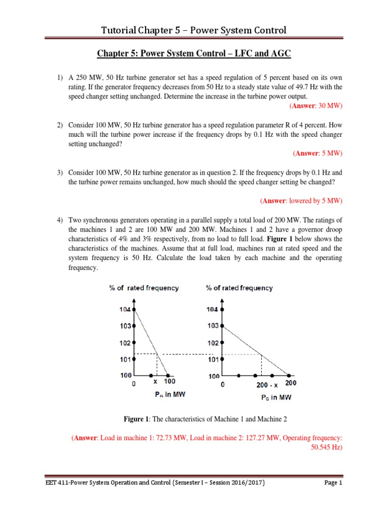 Tutorial Chapter 5 - Power System Control | PDF | Electric Power System ...