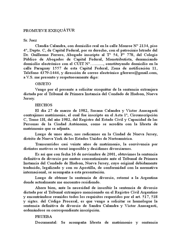 45-Exequatur y Reconocimiento de Sentencia Extranjera-Modelos Civil ...