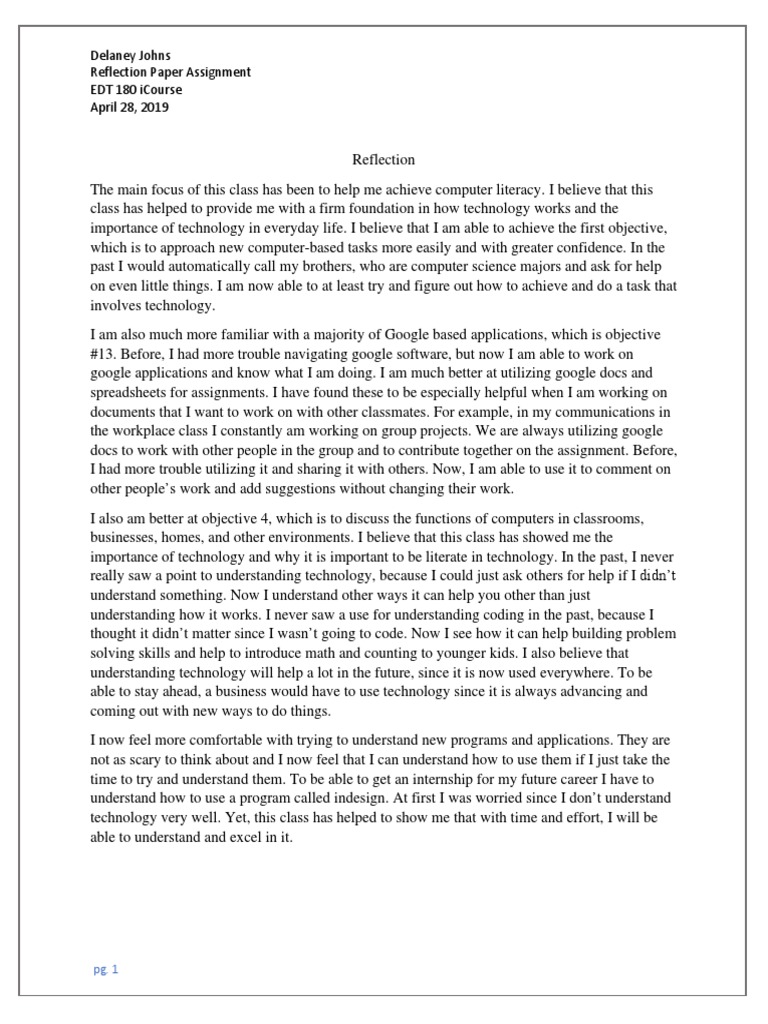 Reflection Paper Assignment | PDF | Educational Technology ...