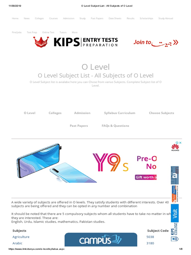 O Level Subject List - All Subjects of O Level | PDF | Behavior ...
