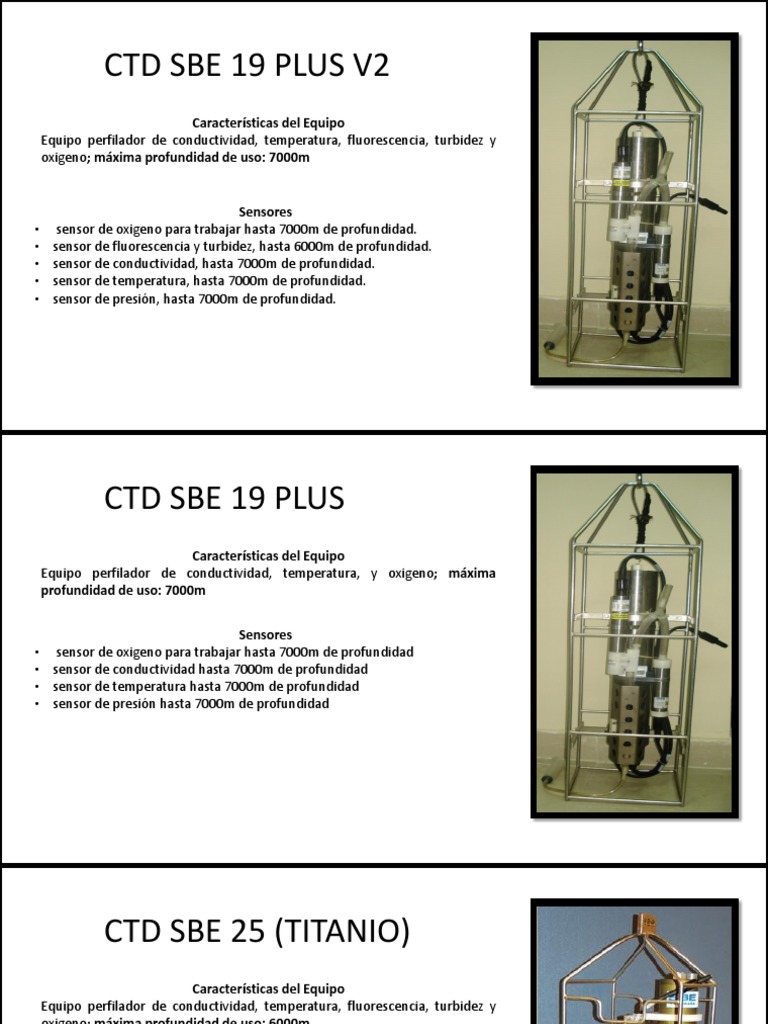 Equipos CTD SBE: Sensores y Profundidades | PDF | Ciencia y matemáticas