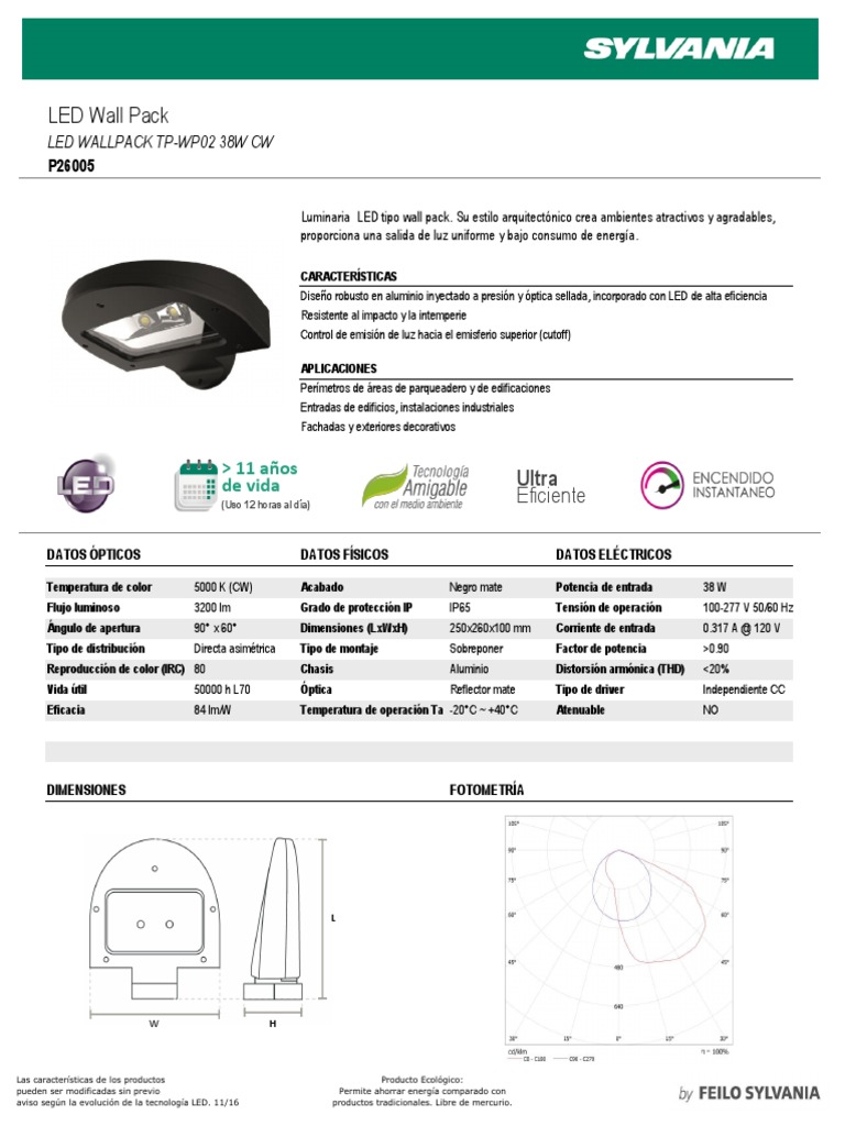 Wallpack Led 38w p26005 | PDF | Diodo emisor de luz | Aluminio
