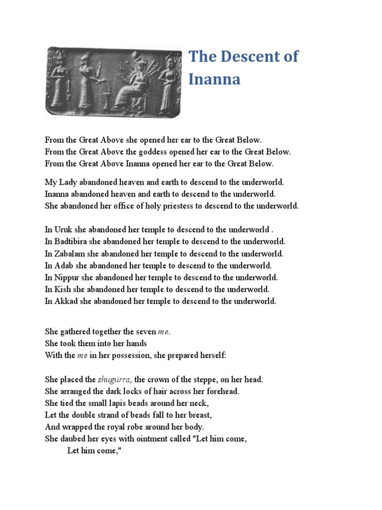 The Descent of Inanna | PDF | Mesopotamian Mythology | Ancient Semitic ...