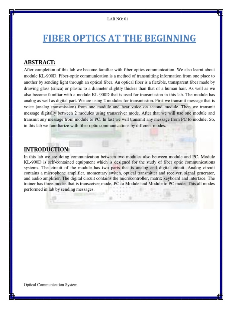 Ocs Lab No 1 | PDF | Fiber Optic Communication | Optical Fiber
