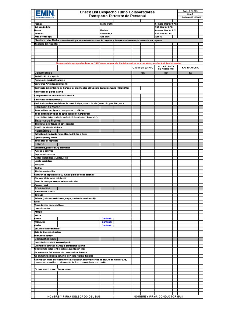 Copia de Check List Despacho Turno Colaboradores STTP | PDF | Neumático ...