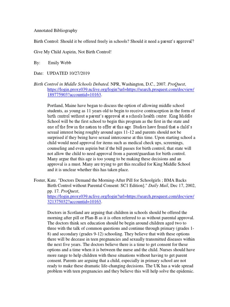 Annotated Bibliography Eng 112 401 Pdf Birth Control Sex Education