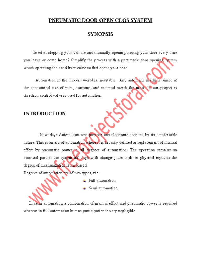 Pneumatic Door Open Close System | PDF | Automation | Valve