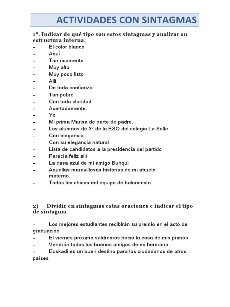 Actividades Con Sintagmas | PDF