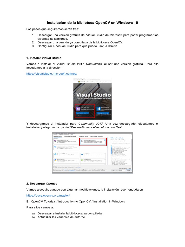 Instalacion OpenCV v1.0 | PDF | Biblioteca (informática) | Microsoft Visual Studio