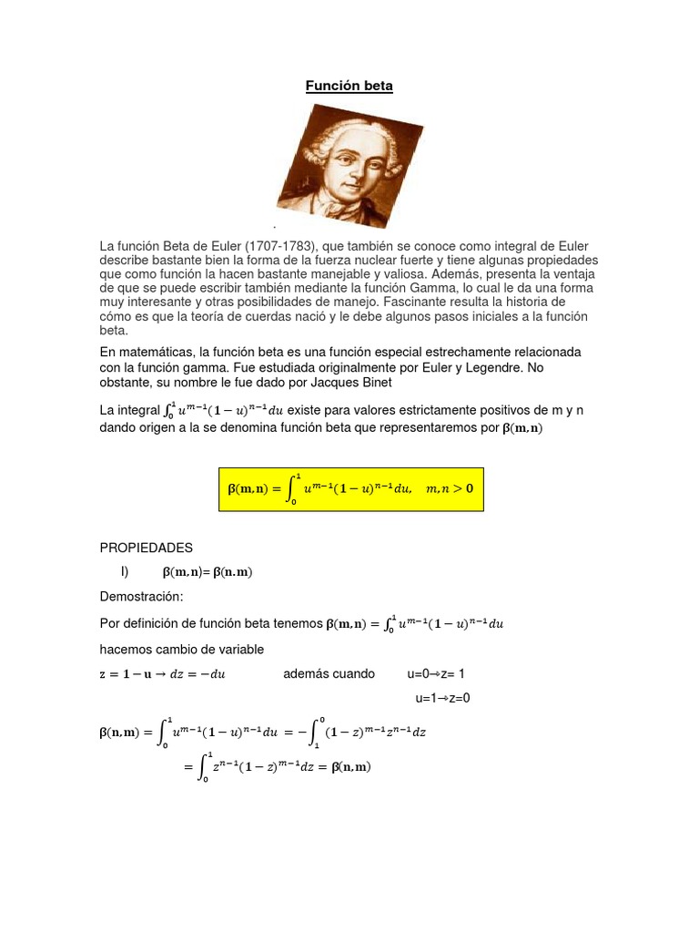 Funciones Beta y Gamma: propiedades y relaciones | PDF | Integral ...