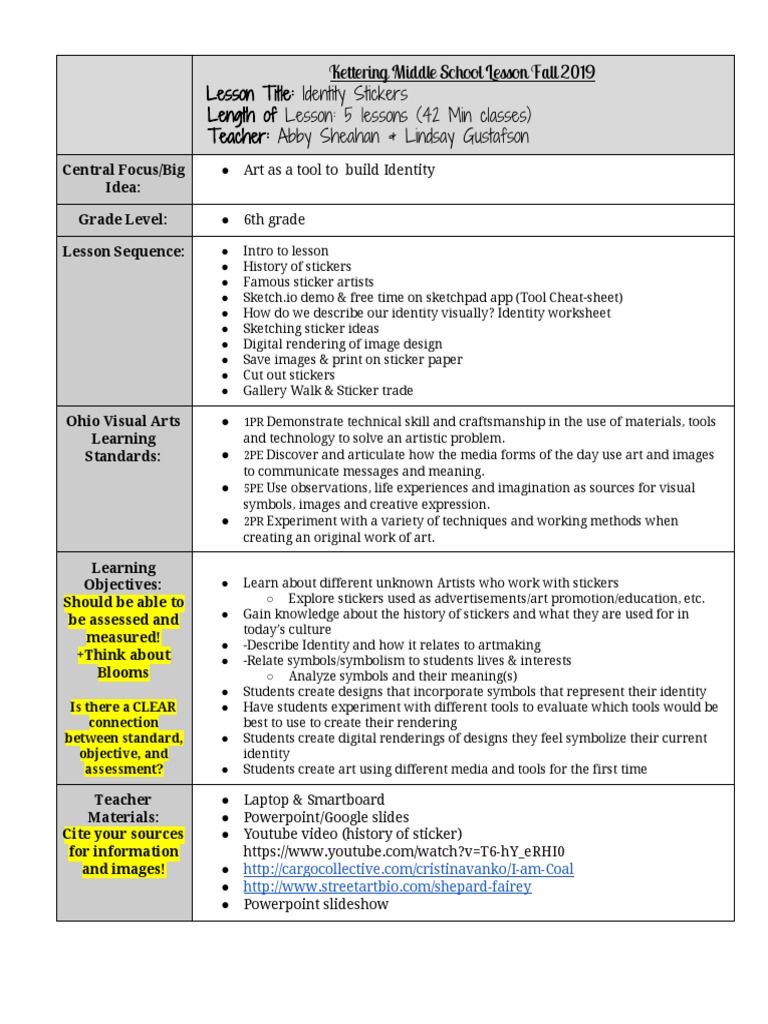 Identity Stickers Art Lesson Plan | PDF | Worksheet | Microsoft Power Point