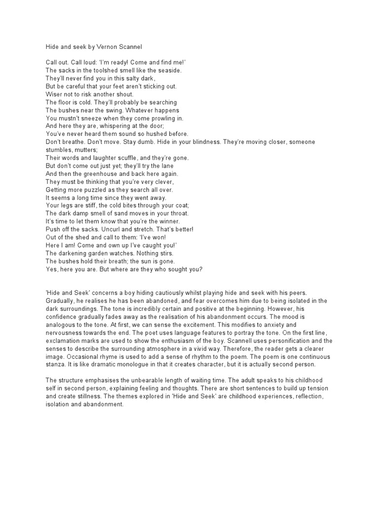 Hide and Seek by Vernon Scannel | Poetry | Feeling