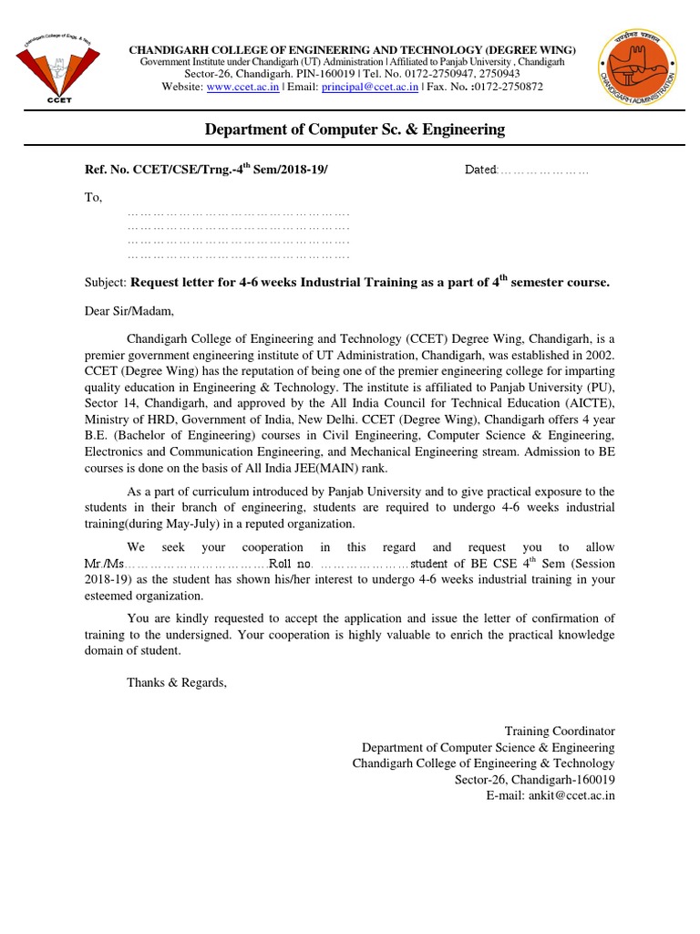 Training Letter Format | PDF | Science And Technology | Educational Stages